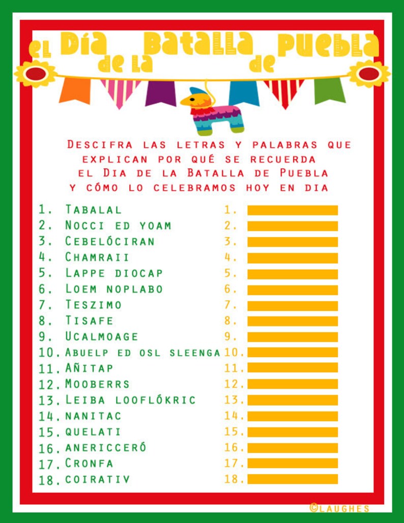 ROMPECABEZAS De Palabras El Día De La Batalla De Puebla; Juego Del Día ...