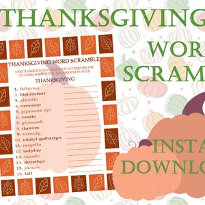 Thanksgiving Word Scramble Game; Fall Word Scramble; Autumn Word ...