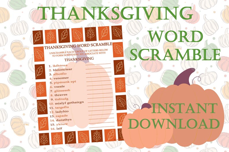 Thanksgiving Word Scramble Game; Fall Word Scramble; Autumn Word ...