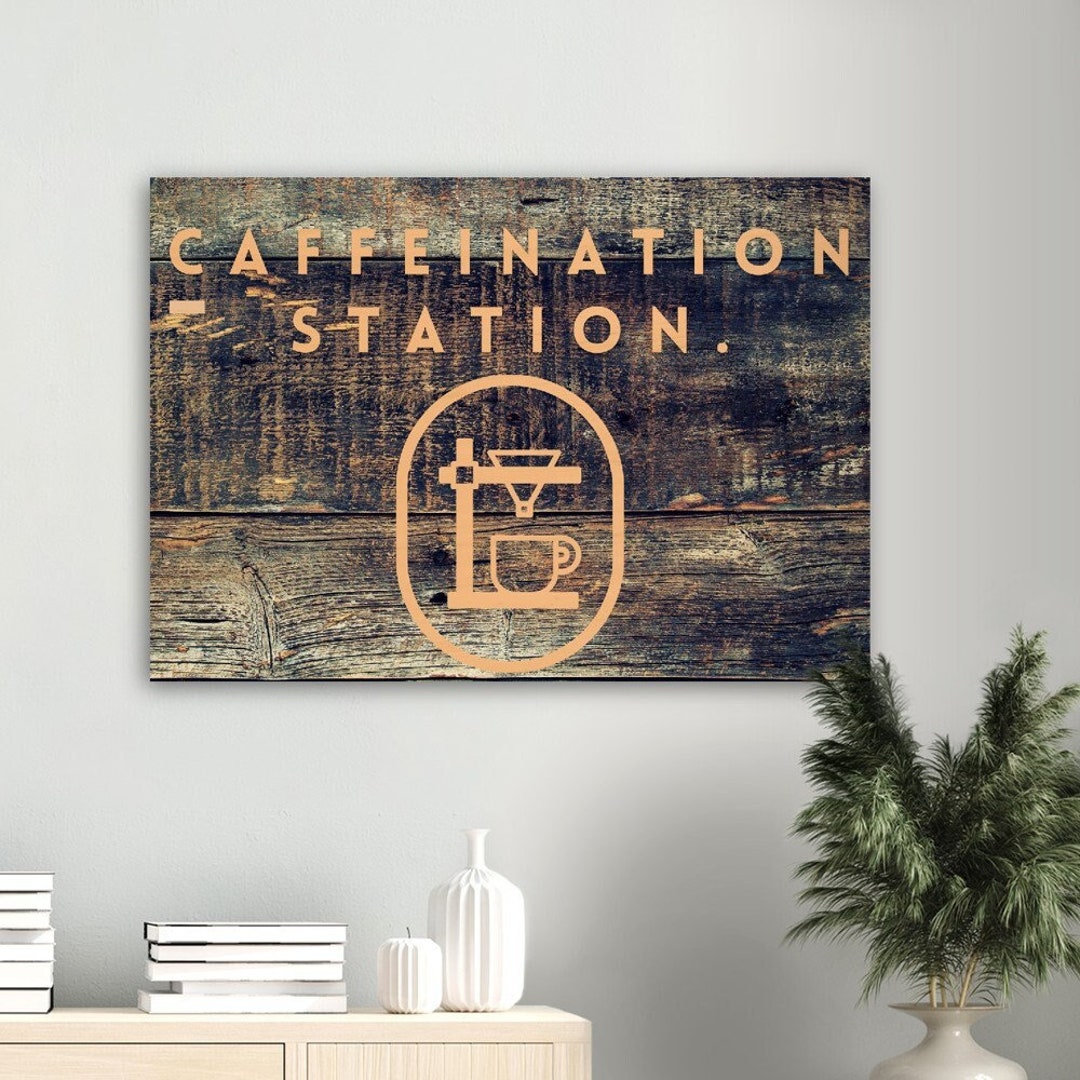 Caffeination Station Coffee Bar Sign Print on Wood Rustic Farmhouse ...
