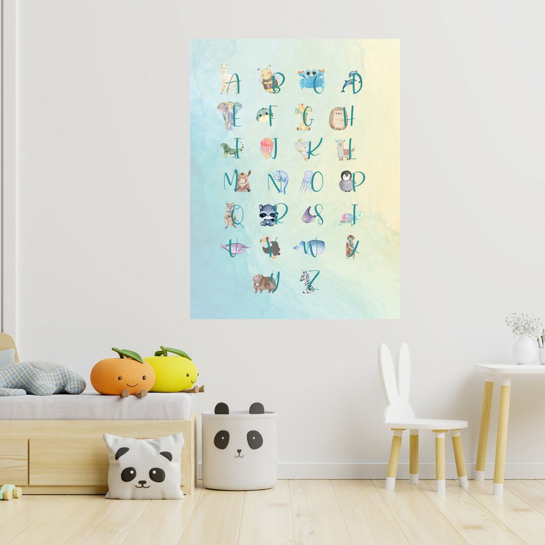 Gender Neutral Yellow Green ALPHABET Enhanced Matte Poster School ...