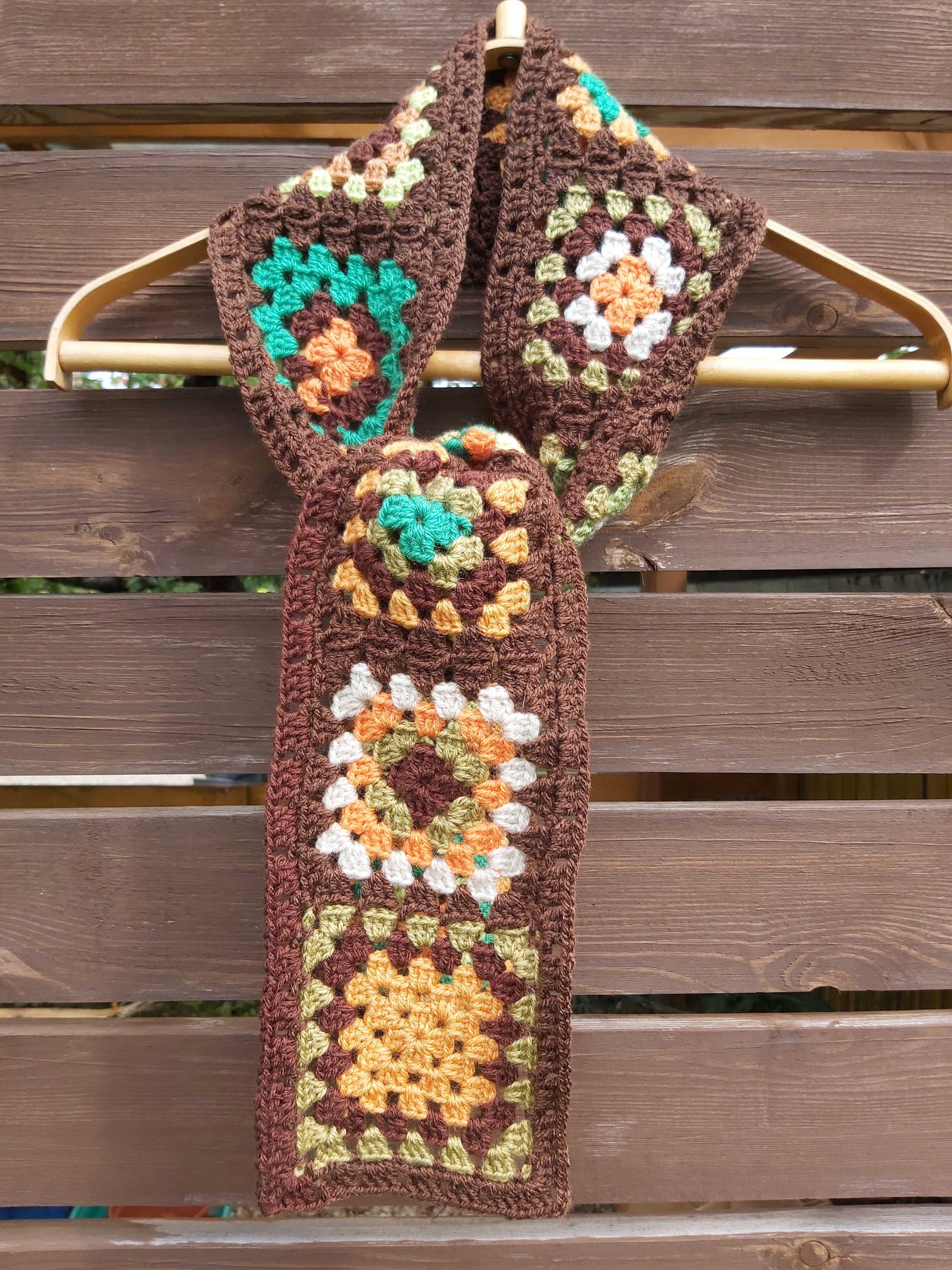 Crochet Scarf Granny Squares Afghan Scarf Handmade Scarf Granny Squares ...