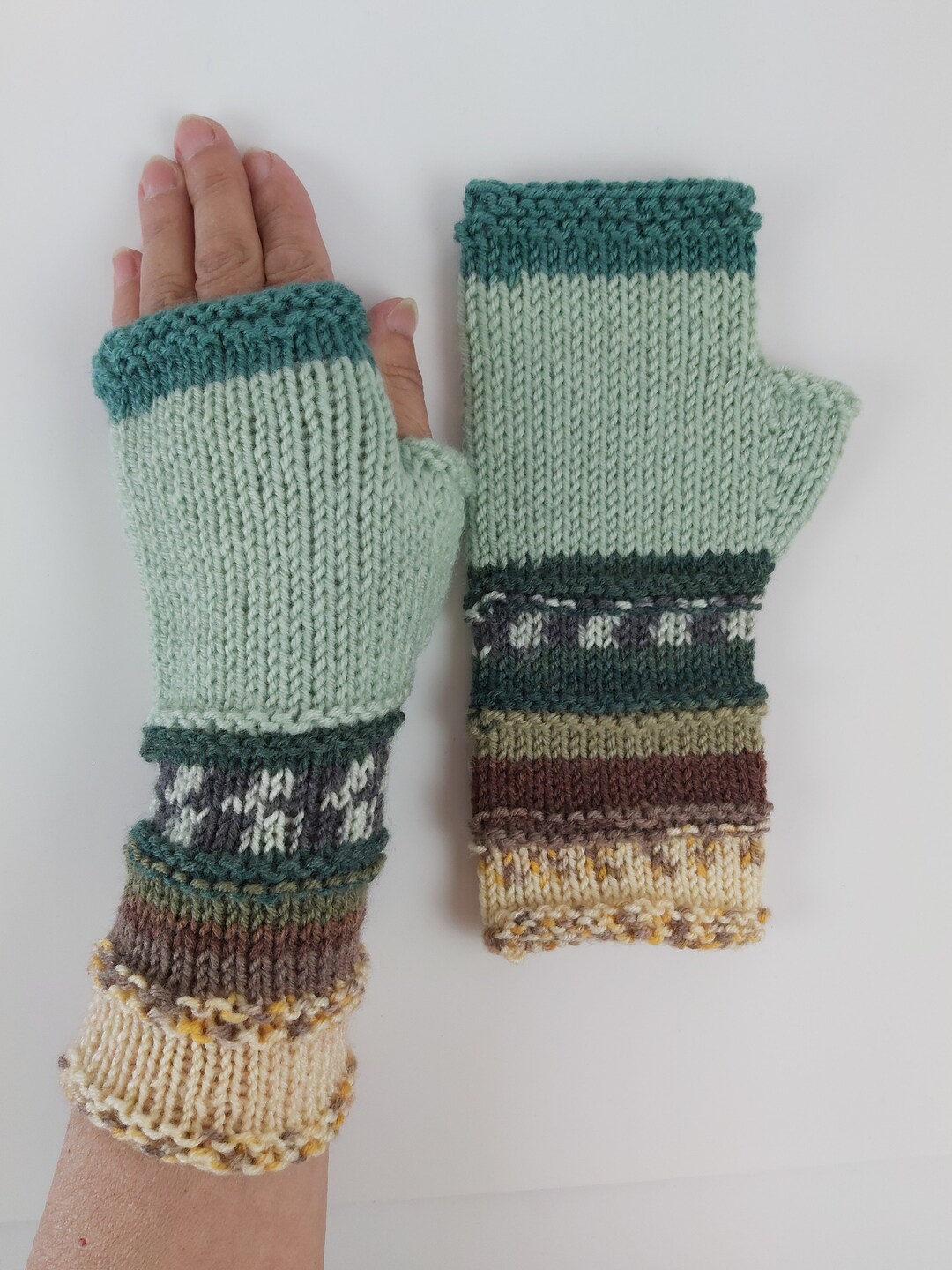 Hand Knit Wool Fingerless Gloves - Multicolored Long Arm Warmers - Etsy
