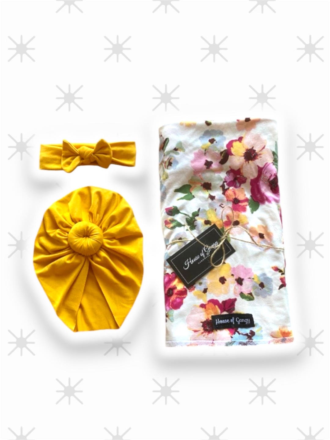 Colorful Floral on Ivory Swaddle Set With Turban AND Headband Options ...