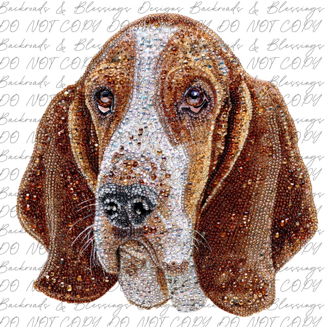 Basset Hound Dog PNG, Sequin Faux Embroidery Style, Basset Hound Design ...