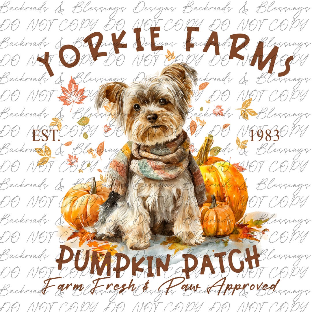 Yorkie Dog Pumpkin Patch PNG, Fall Farm Dog Sublimation Design, Autumn ...