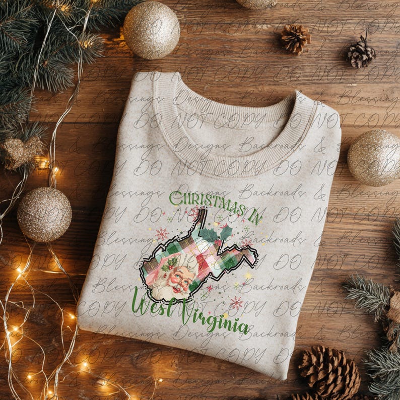 Christmas in West Virginia Png, Vintage Santa Plaid State Design ...