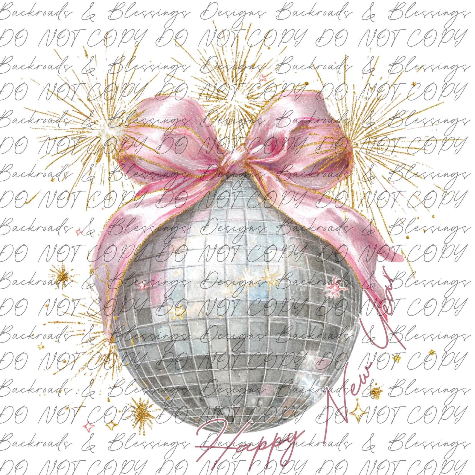 Happy New Year Disco Ball PNG, Pink Bow, Sparklers (digital Download ...