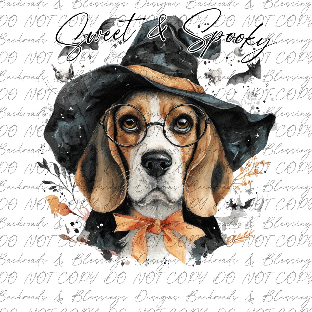 Sweet and Spooky Beagle PNG, Halloween Dog in Witch Hat, Cute Fall ...