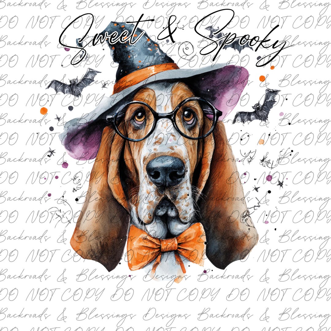 Halloween Basset Hound PNG: Witch Hat Dog Fall Sublimation (digital ...