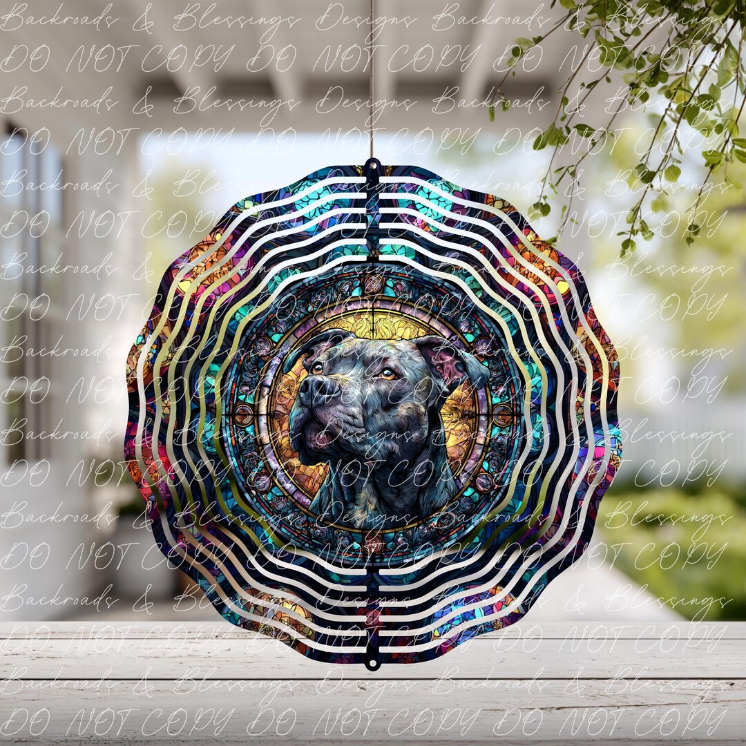 Pit Bull Dog Stained Glass Wind Spinner PNG, Dog Wind Spinner Design ...