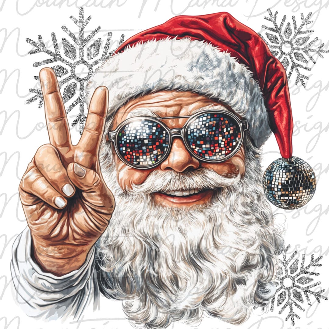 Retro Disco Santa PNG: Funny Christmas Sublimation (digital Download ...