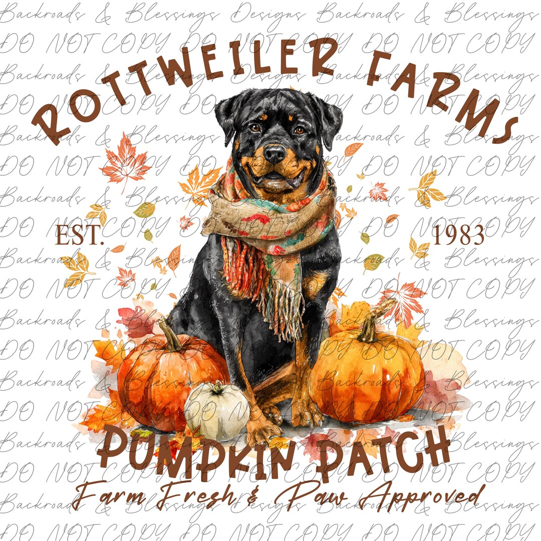 Rottweiler Dog Pumpkin Patch PNG, Fall Farm Dog Sublimation Design ...
