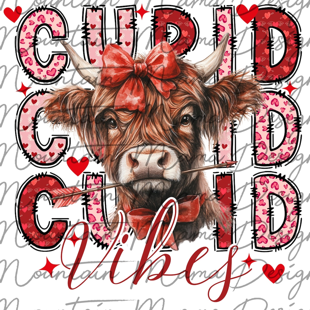 Cupid Vibes Valentine Highland Cow Png, Valentine Country Girl Png ...