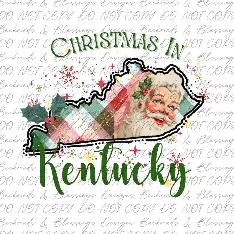 Christmas in Kentucky Png, Vintage Santa Plaid State Design, DIGITAL ...