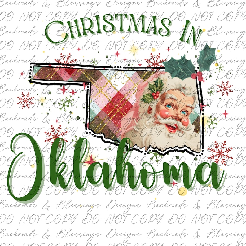 Christmas in Oklahoma Png, Vintage Santa Plaid State Design, DIGITAL ...