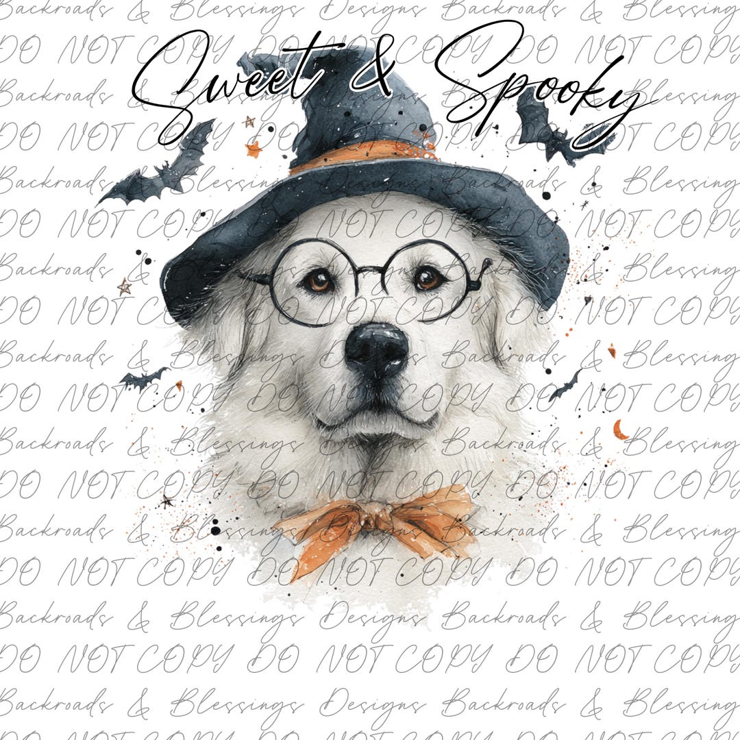 Sweet and Spooky Great Pyrenees PNG, Halloween Dog in Witch Hat, Cute ...