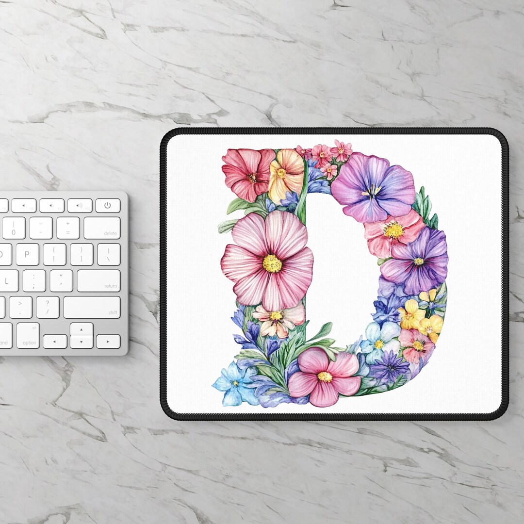 Floral Initial Gaming Mouse Pad - Personalized Desk Accessory for ...