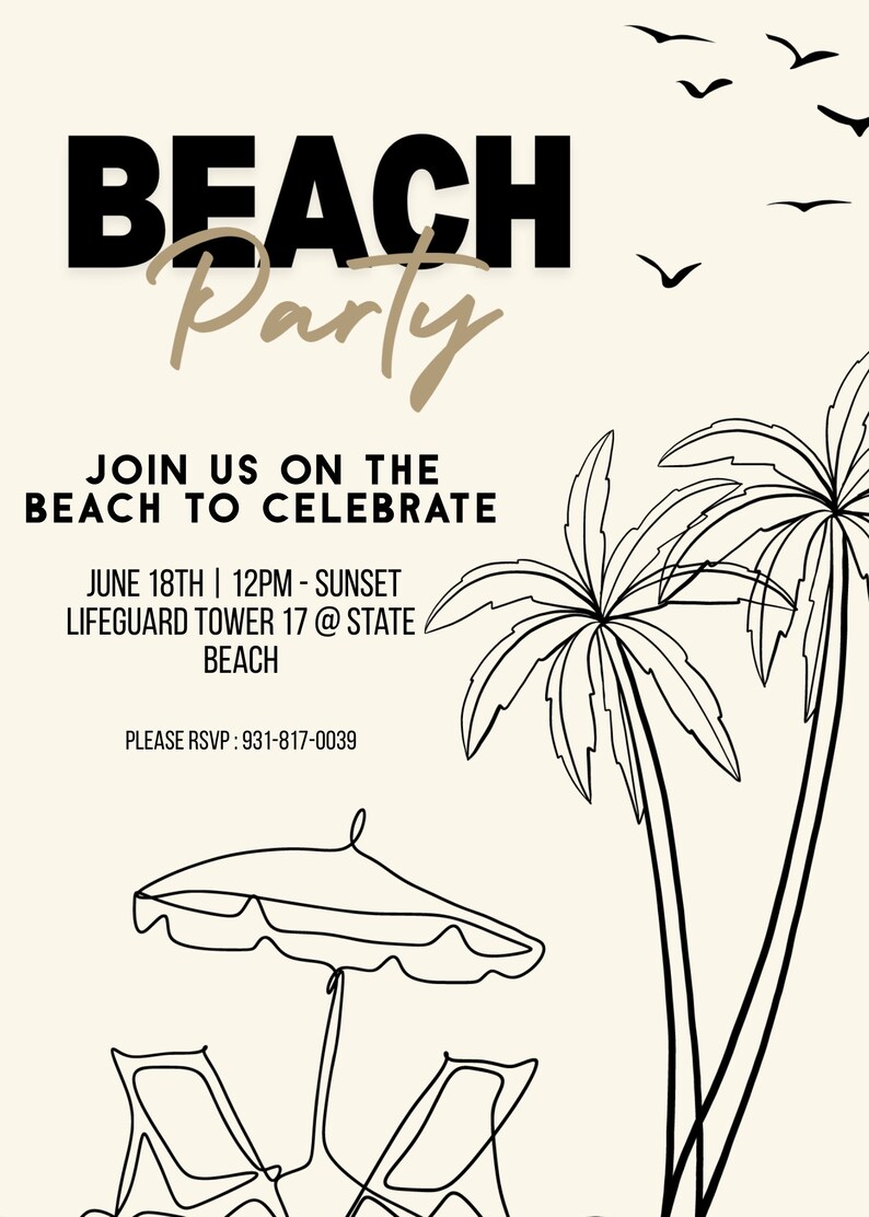 Editable Beach Party Invitation, Party Invitation, Beach Template ...