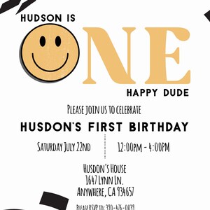 ONE Happy Dude Birthday Invitation Template, Happy Face Birthday Invite ...