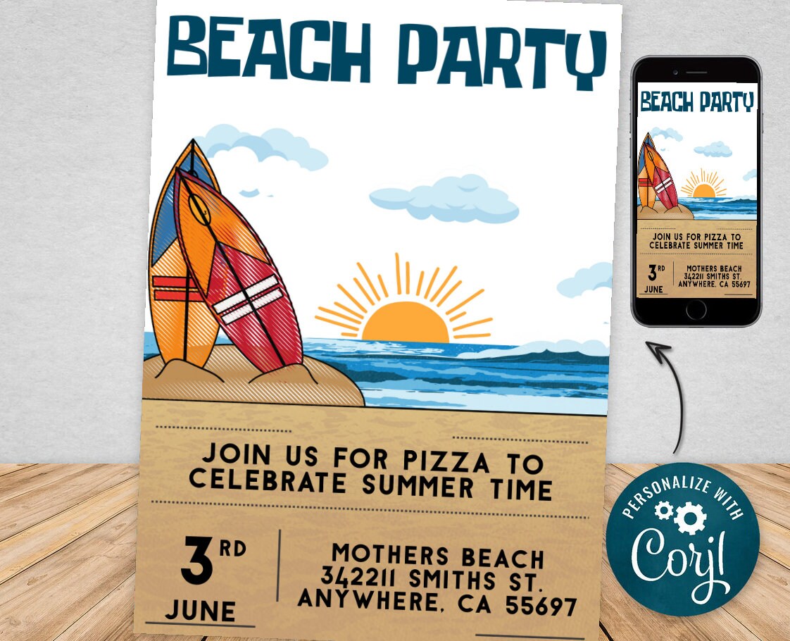 Editable Beach Invitation, Beach Party Invitation, Beach Template ...