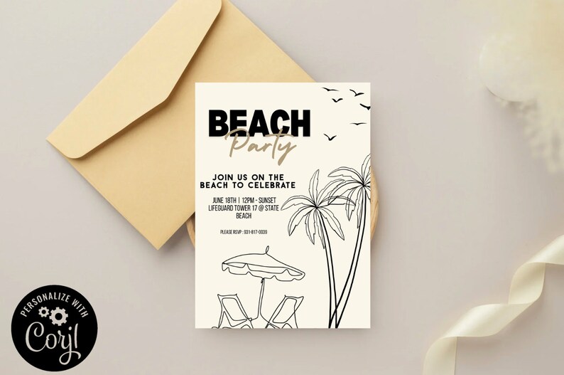 Editable Beach Party Invitation, Party Invitation, Beach Template ...