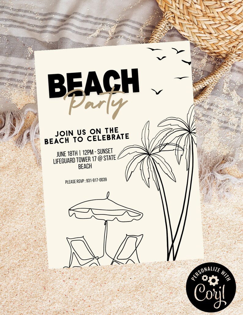 Editable Beach Party Invitation, Party Invitation, Beach Template ...
