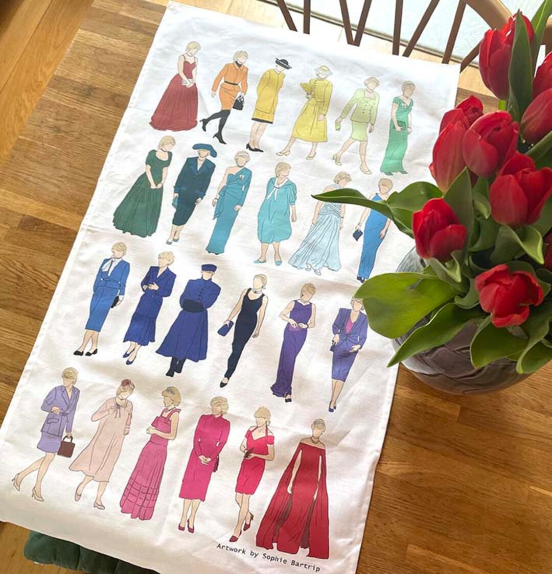 Princess Diana Rainbow Outfit Tea Towel, Diana Princess of Wales ...