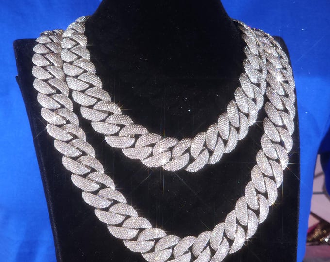 Iced Out 24mm Diamond Moon Cuban Link Chain Necklace: Hip Hop Heavy ...