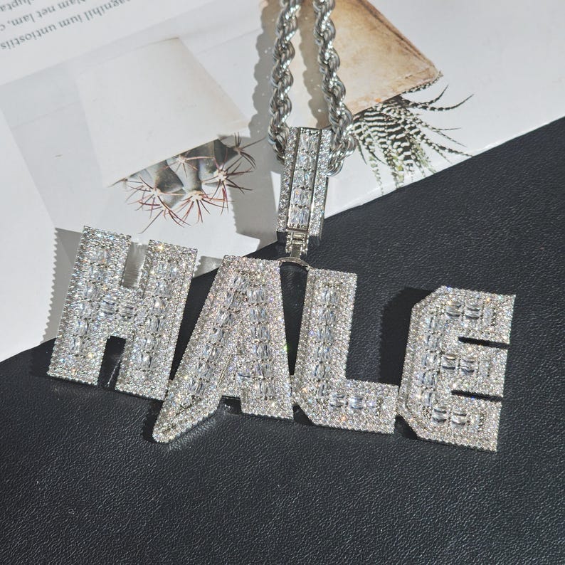 Icy Baguette Letter Pendant Necklace: Custom Name, Rope Chain, Hip Hop ...