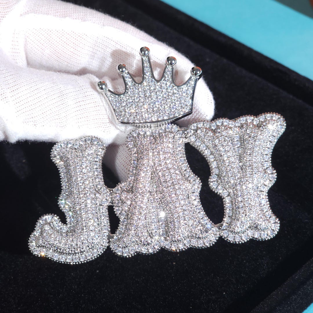 Custom Cuban Link Chain Nameplate With Crown,iced Out Personalised ...