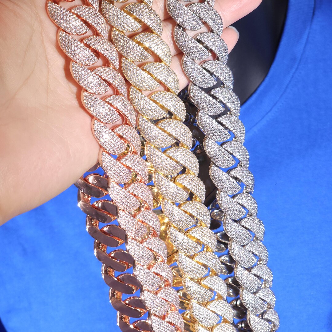 24mm Iced Out Cuban Link Chain, CZ Diamond Choker, Hip Hop Jewelry - Etsy