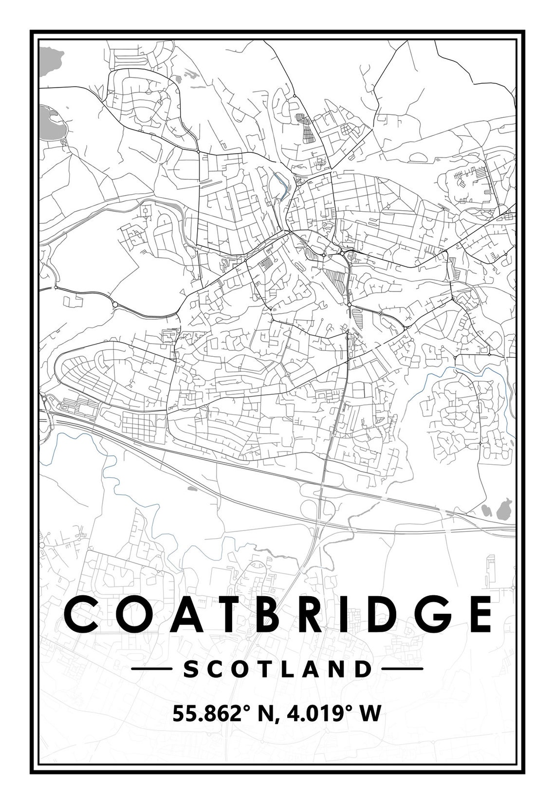 COATBRIDGE SCOTLAND Portrait Map Minimal Scandinavian Nordic - Etsy