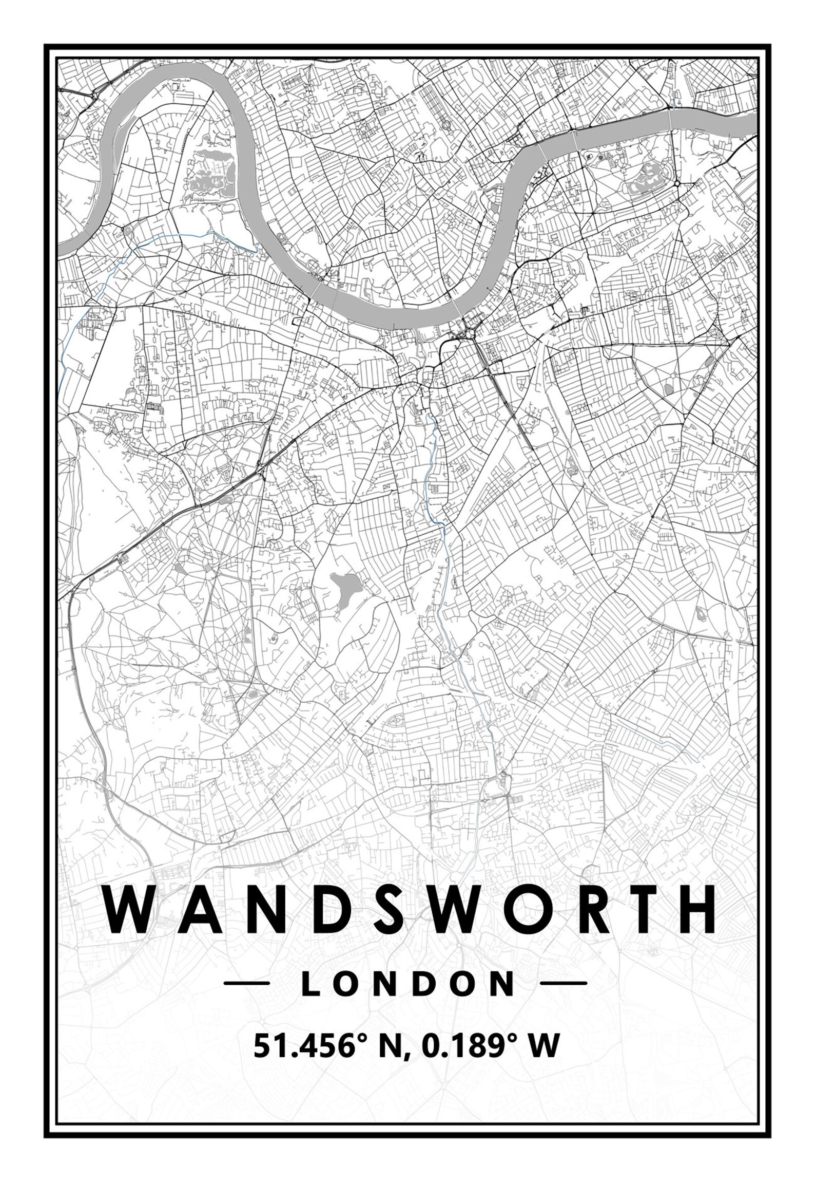 WANDSWORTH LONDON UK Portrait Map Minimal Scandinavian Nordic - Etsy