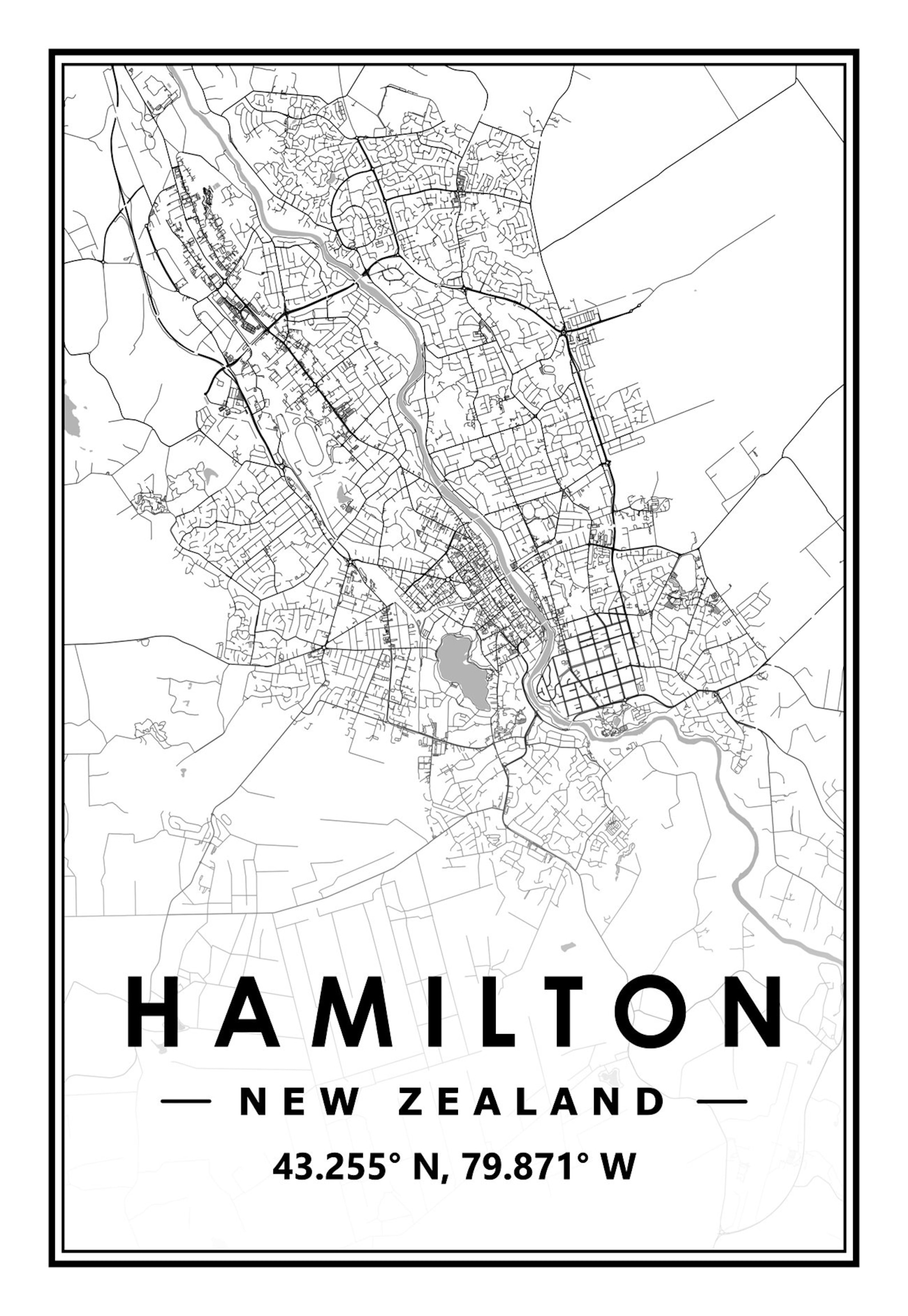 HAMILTON NEW ZEALAND Portrait Map Print Minimal Scandinavian - Etsy
