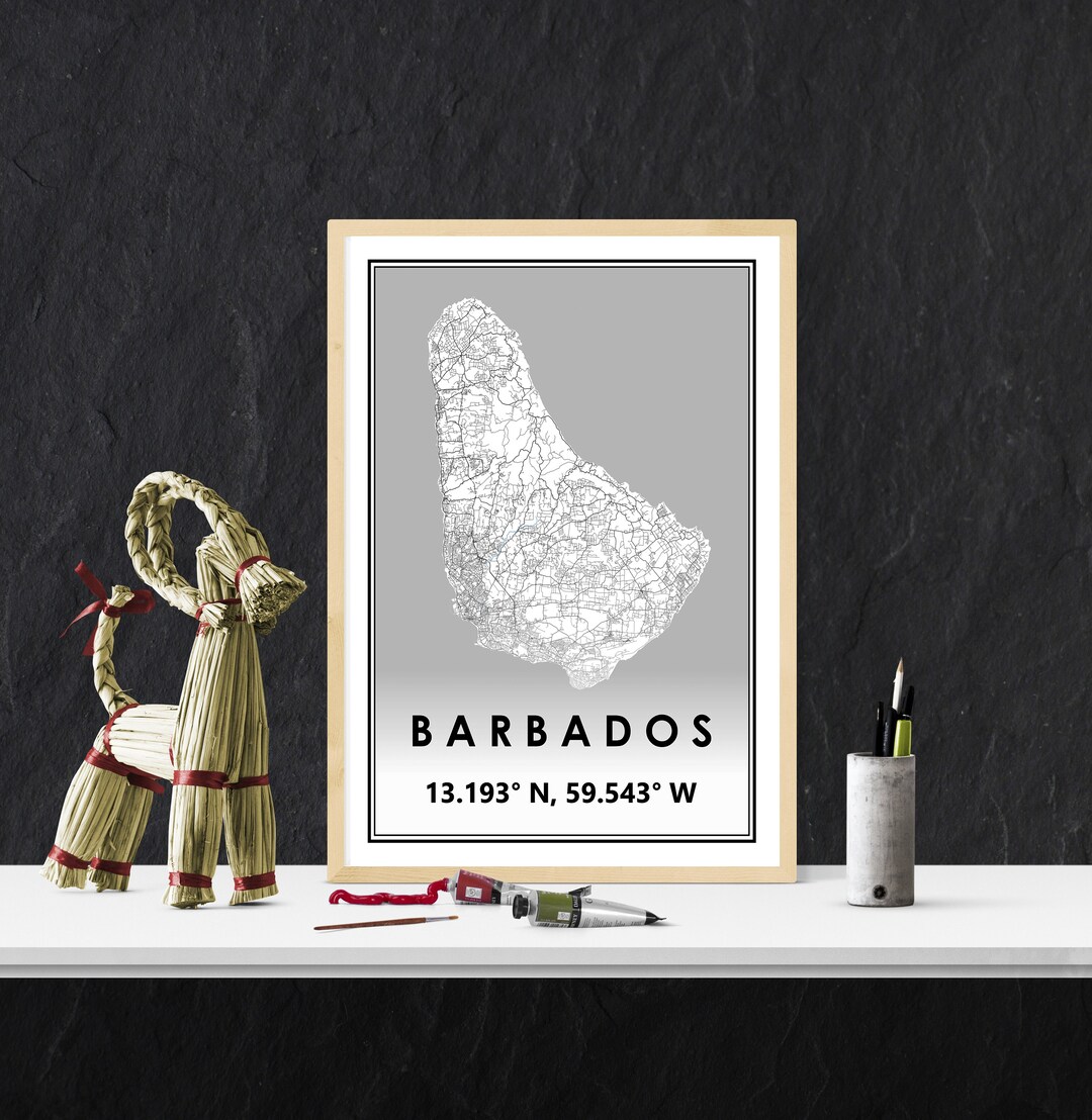 BARBADOS Map Minimal Scandinavian Nordic Home Decoration, Living Room ...