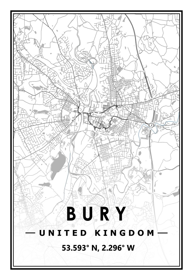 BURY UK Map Prints Minimal Scandinavian Nordic Home Decoration, Living ...