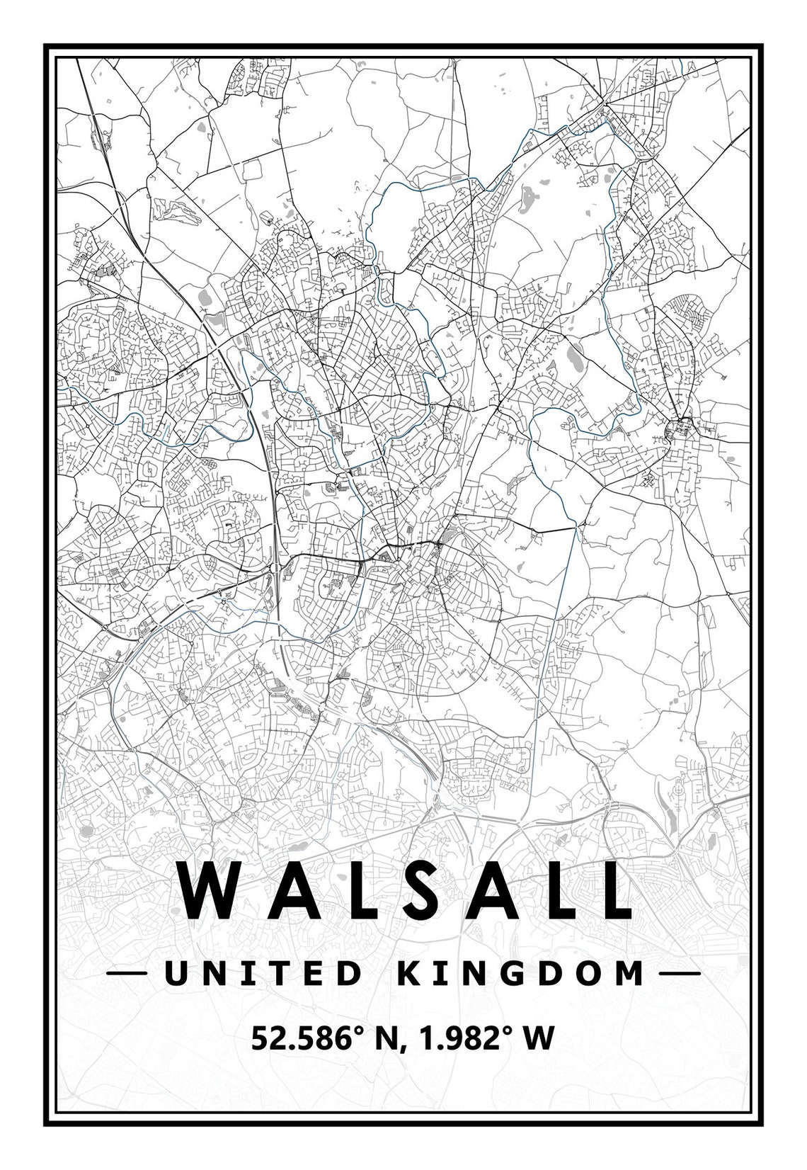 Walsall UK Map Minimal Scandinavian Nordic Home Decoration, Living Room ...