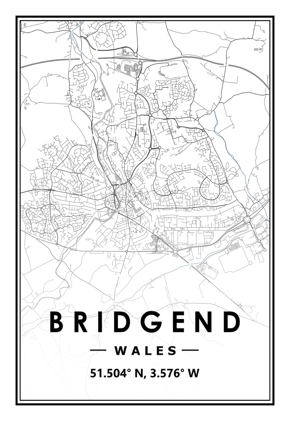 BRIDGEND WALES Portrait Map Minimal Scandinavian Nordic Home - Etsy UK