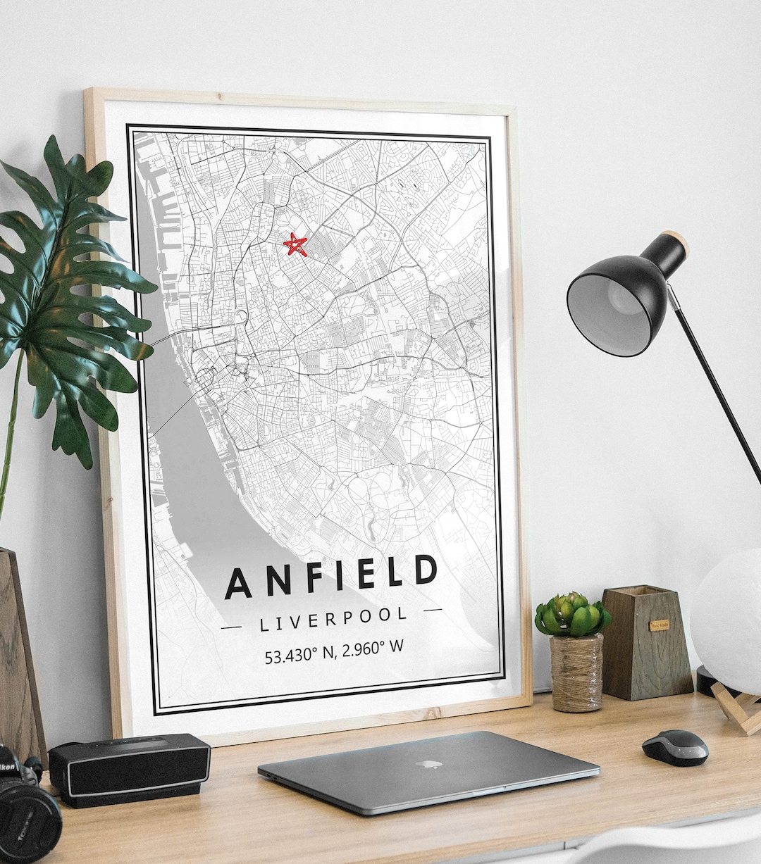 ANFIELD LIVERPOOL Portrait Map Minimal Football Club Home Decoration ...