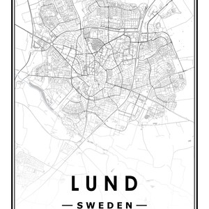 LUND SWEDEN Map Minimal Scandinavian Nordic Home Decoration, Living ...