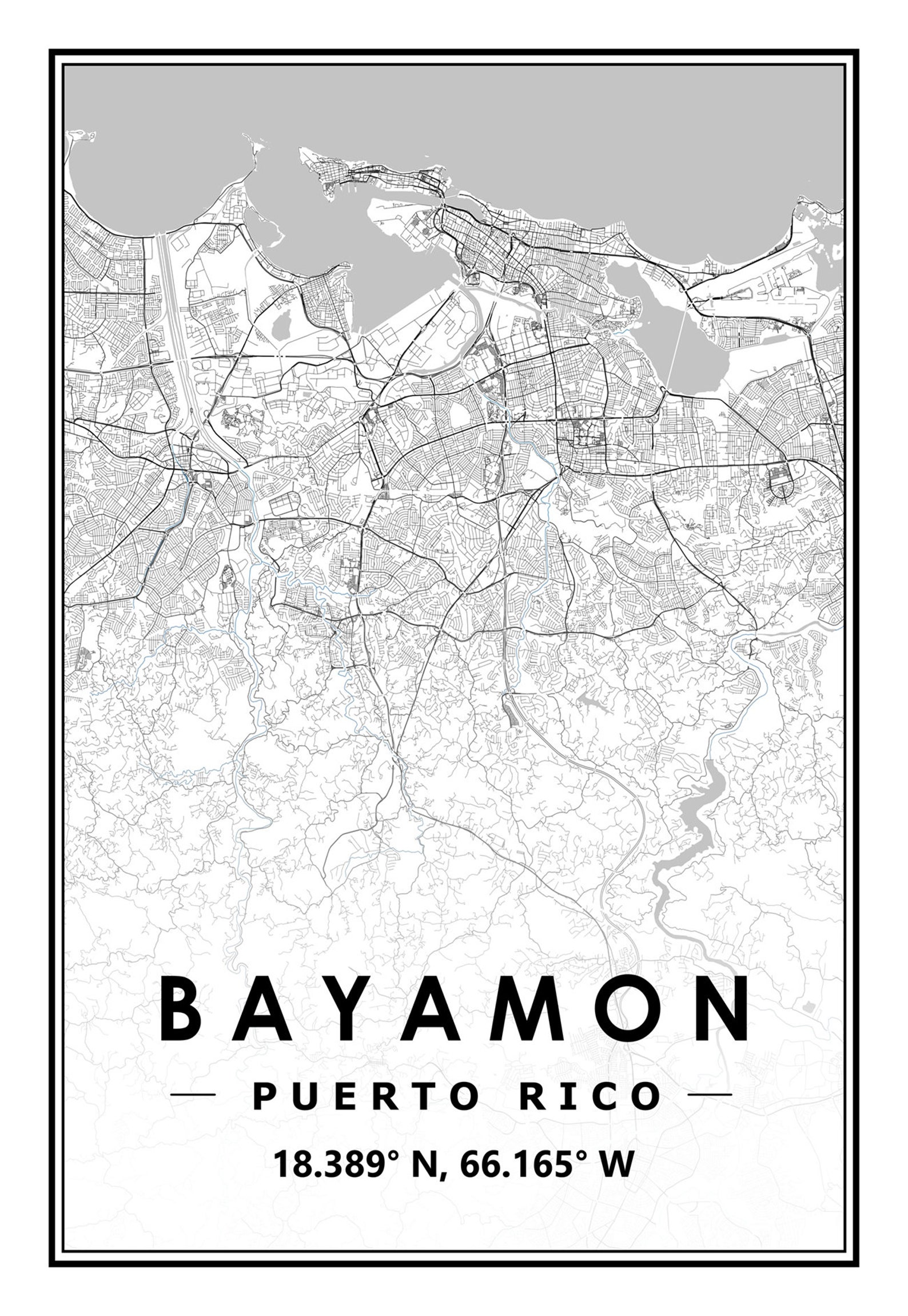 BAYAMON PUERTO RICO Map Prints Minimal Scandinavian Nordic Home ...