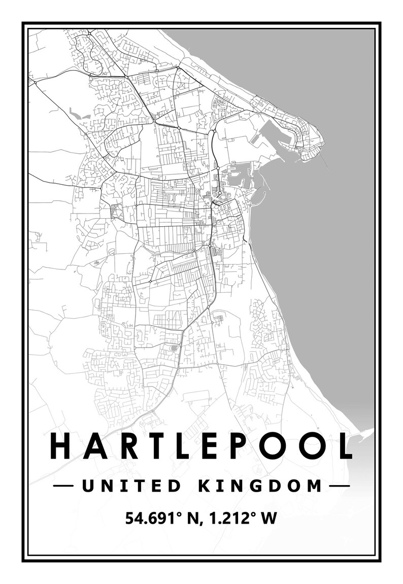 HARTLEPOOL UK Portrait Map Minimal Scandinavian Nordic Home - Etsy UK