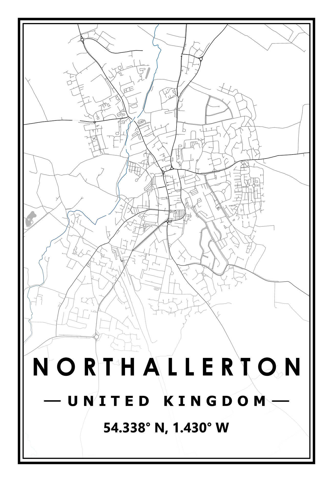NORTHALLERTON UK Portrait map minimal Scandinavian Nordic home | Etsy