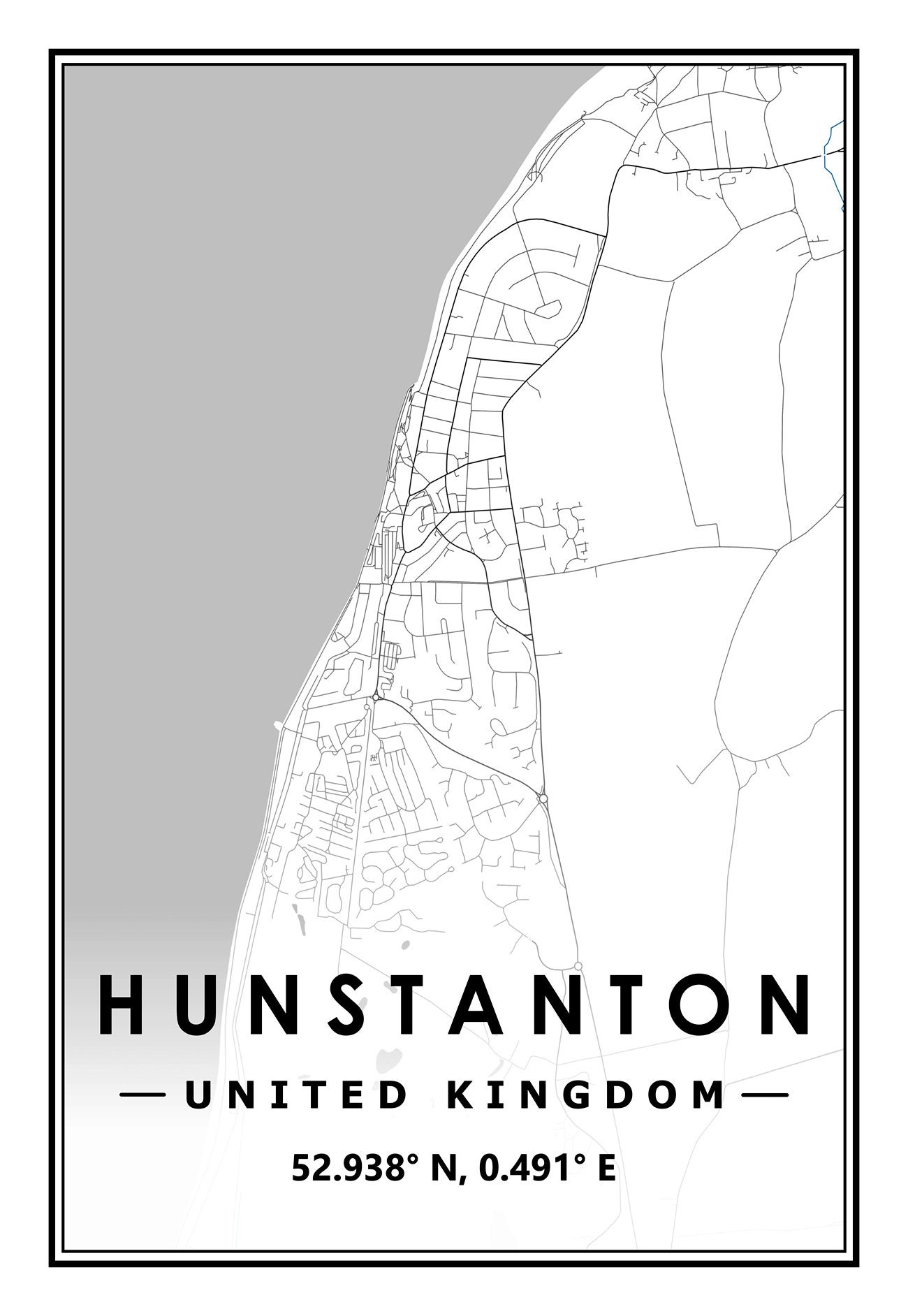 HUNSTANTON UK Portrait Map Minimal Scandinavian Nordic Home - Etsy UK