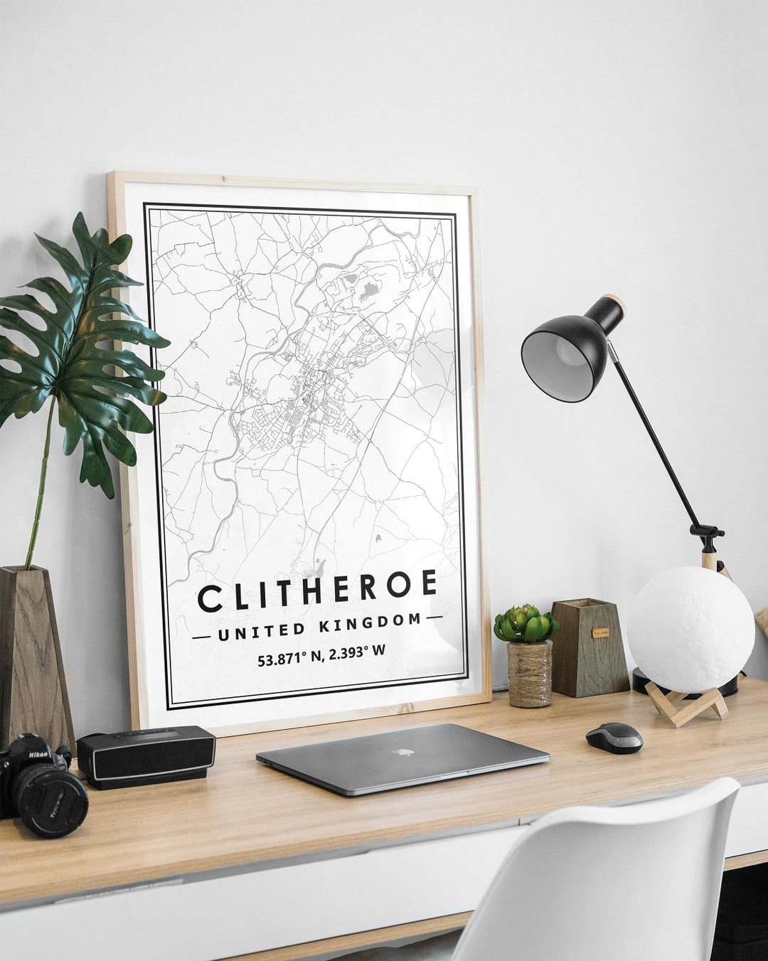 CLITHEROE UK Map Minimal Scandinavian Nordic Home Decoration, Living ...