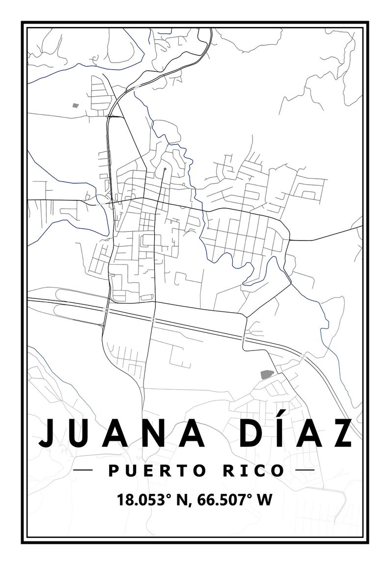 JUANA DÍAZ PUERTO Rico Map Prints Minimal Scandinavian Nordic Home ...
