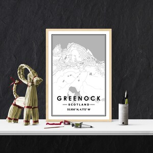 GREENOCK SCOTLAND Map Prints Minimal Scandinavian Nordic Home ...
