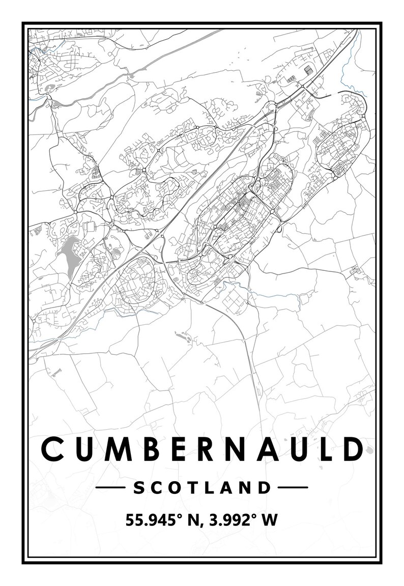 CUMBERNAULD SCOTLAND Map Minimal Scandinavian Nordic Home Decoration ...
