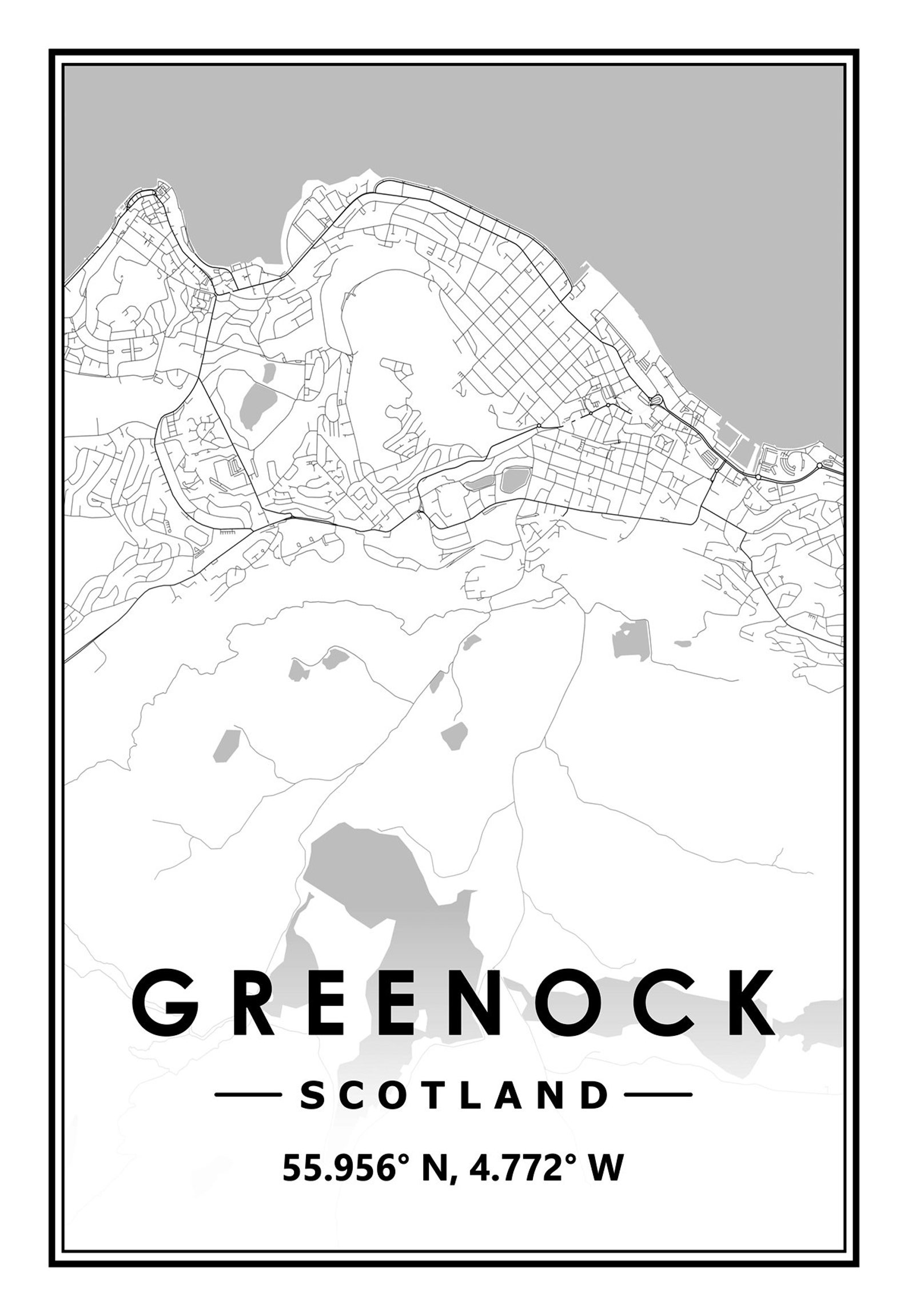 GREENOCK SCOTLAND Map Prints Minimal Scandinavian Nordic Home ...